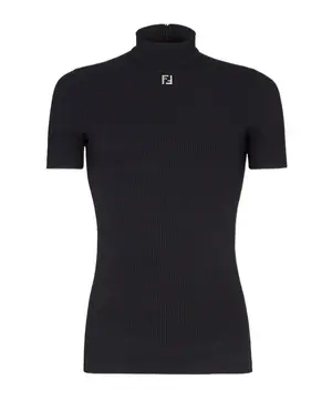 Fendi Mock Neck Short-sleeved Ribbed Top