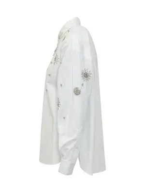 Pinko Embellished Button-up Shirt With Buckle Cuffs And Waist Belt
