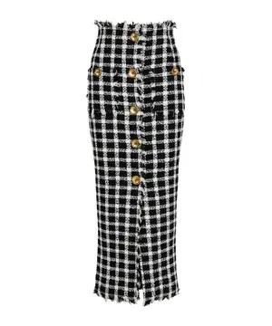 Balmain Gingham Tweed Long Skirt - Black