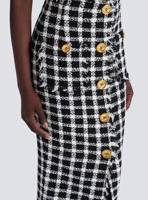 Balmain Gingham Tweed Long Skirt - Black