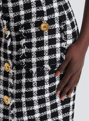 Balmain Gingham Tweed Long Skirt - Black