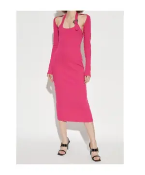 Versace Halterneck Ribbed-knit Midi Dress