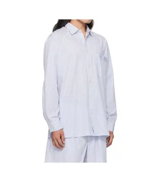TEKLA Striped Poplin Pajama Shirt - Light Blue