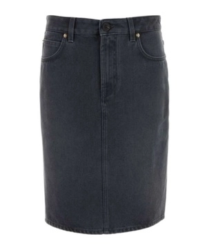 Miu Miu Denim Skirt With Back Slit Detail - Gray