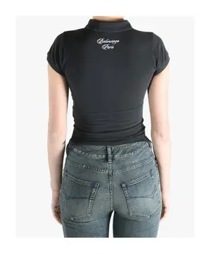 Balenciaga Logo Embroidered Cropped Polo Shirt