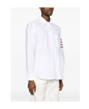 Thom Browne 4-bar Stripe Detailed Buttoned Shirt - White