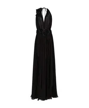 Dolce & Gabbana Floral Embellished Chiffon Gown - Black