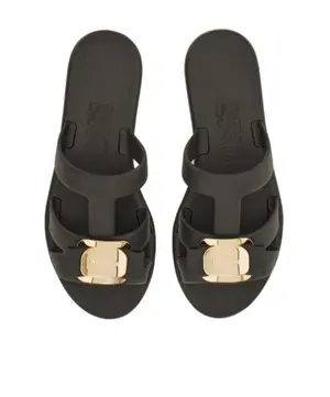 FERRAGAMO Vara Plate Strappy Slides - Black