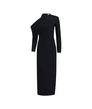Khaite Long-sleeved Asymmetrical Draped Maxi Dress - Black