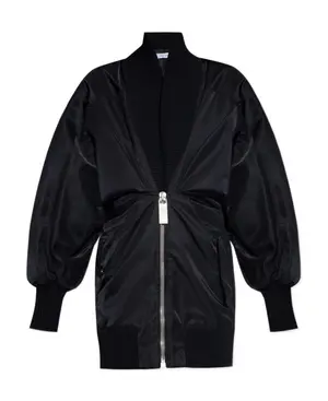 Off-White Ruched Puff-sleeved Dress