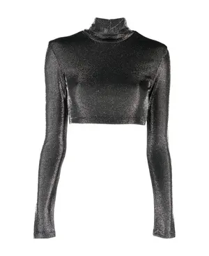 ROTATE BY BIRGER CHRISTENSEN High-neck Cropped Blouse - Black