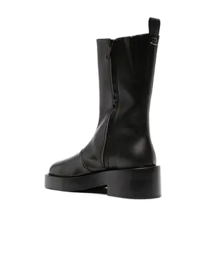 COURREGES Courrèges Round-toe Zip-up Low Heel Ankle Boots - Black