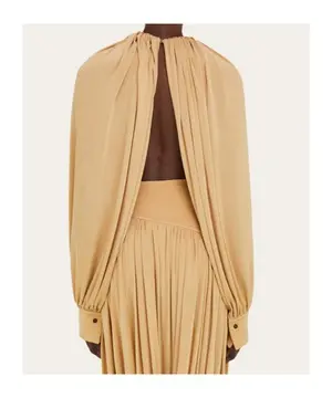 FERRAGAMO Long Sleeve Pleated Blouse With Slit Back - Blush Pink