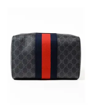 Gucci Monogram Signature Striped Toiletry Bag - Dark Gray