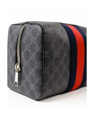 Gucci Monogram Signature Striped Toiletry Bag - Dark Gray