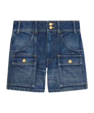 Celine Kitty Shorts In Dark Wash Denim
