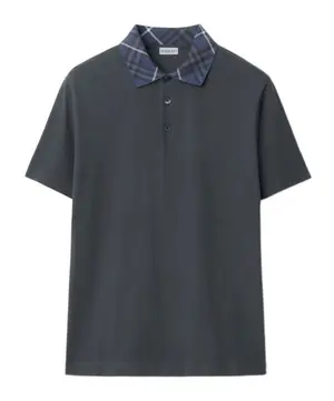 Burberry Check Printed Short Sleeved Polo Shirt - Black