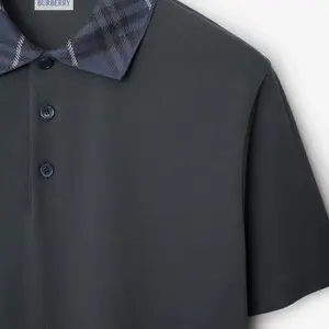 Burberry Check Printed Short Sleeved Polo Shirt - Black