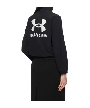 Balenciaga Logo Printed Zip-up Windbreaker - Black