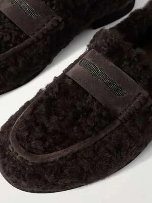 Brunello Cucinelli Shearling Penny Loafers - Black
