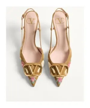 Valentino Garavani Vlogo Signature Floral Embroidered Pointed Toe Slingback Pumps