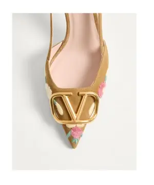 Valentino Garavani Vlogo Signature Floral Embroidered Pointed Toe Slingback Pumps