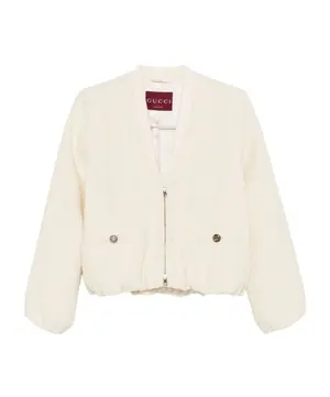 Gucci Check Tweed Jacket With Interlocking G Button - Ivory