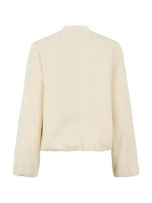 Gucci Check Tweed Jacket With Interlocking G Button - Ivory