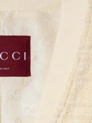 Gucci Check Tweed Jacket With Interlocking G Button - Ivory