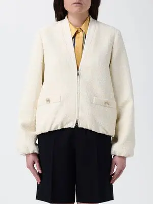 Gucci Check Tweed Jacket With Interlocking G Button - Ivory