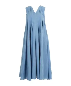 Max Mara Sleeveless V-neck Pleated Maxi Dress - Blue