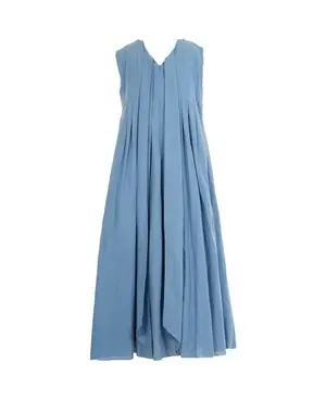 Max Mara Sleeveless V-neck Pleated Maxi Dress - Blue