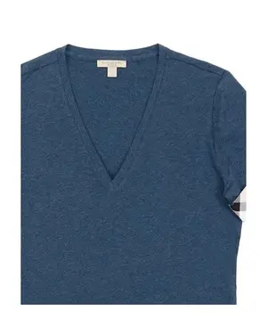 Burberry V-neck T-shirt With Signature Check Cuffs