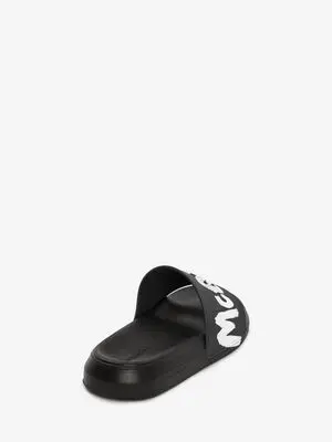 Alexander McQueen Graffiti Logo Slip-on Slides - Black