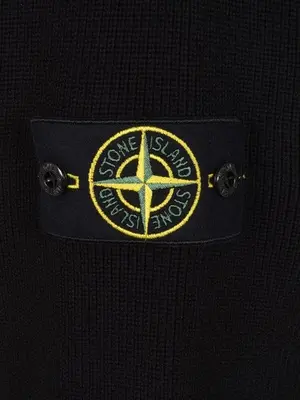 Stone Island Logo Patch V-neck Cardigan - Black