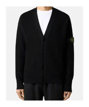 Stone Island Logo Patch V-neck Cardigan - Black