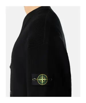 Stone Island Logo Patch V-neck Cardigan - Black