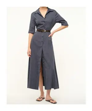 Staud Joan Dress With Lapel Collar And Button Closure