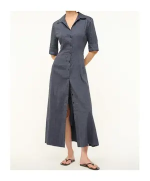 Staud Joan Dress With Lapel Collar And Button Closure