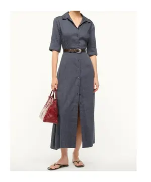 Staud Joan Dress With Lapel Collar And Button Closure