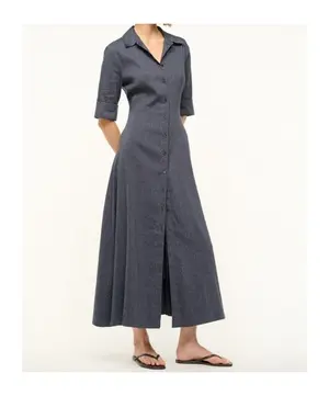 Staud Joan Dress With Lapel Collar And Button Closure