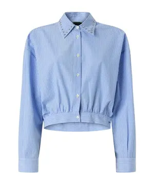 Pinko Striped Rhinestone-collar Cropped Shirt