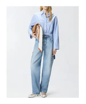 Pinko Striped Rhinestone-collar Cropped Shirt - Blue