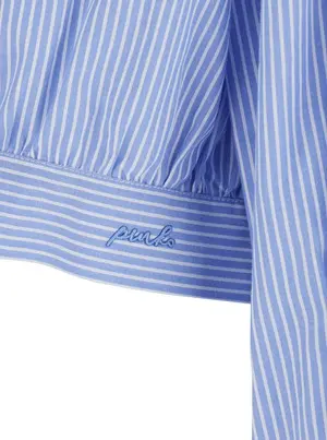 Pinko Striped Rhinestone-collar Cropped Shirt - Blue