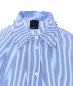 Pinko Striped Rhinestone-collar Cropped Shirt