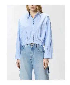 Pinko Striped Rhinestone-collar Cropped Shirt