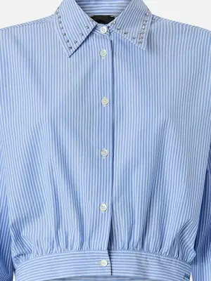 Pinko Striped Rhinestone-collar Cropped Shirt