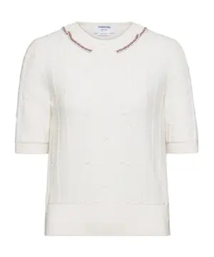 Thom Browne Short-sleeve Knit Top With Lace Trim - No