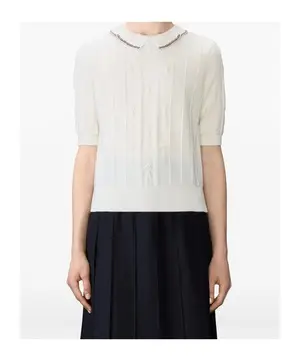 Thom Browne Short-sleeve Knit Top With Lace Trim - No