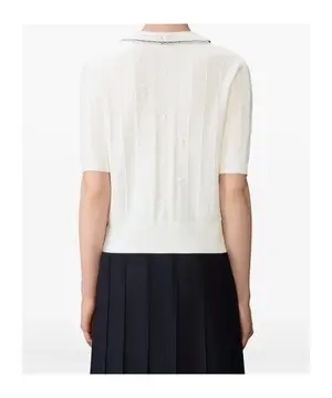 Thom Browne Short-sleeve Knit Top With Lace Trim - No